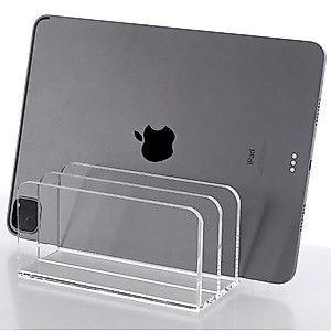 SANRUI Acrylic Desk File Organizer Holder, 5 Upright Clear Desktop Mails Sorter Document Magazine Storage Organization Letter Folder Racks for Home, Office & Classroom