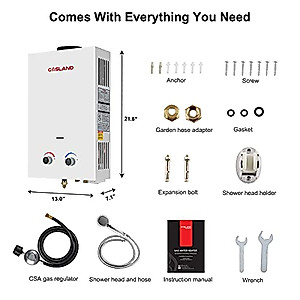 Tankless Water Heater, GASLAND Outdoors Propane Water Heater 10L BS264 2.64GPM, Instant Hot Water Heater for Cabin, Camp Water Heater for RV, Overheating Protection, Easy to Install, White