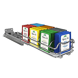 Lynk Professional® Slide Out Tea Bag Holder Organizer - Upper Kitchen Cabinet Pull Out Rack, Organize Up To 70 Tea Bags, Chrome