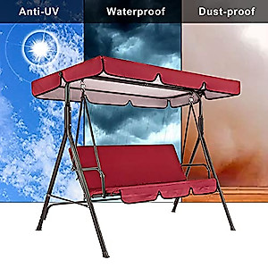 Universal Replacement Canopy Garden Swing Seat with String Light, Swing Seat 2 or 3 Seater Great Waterproof Swing Seat Canopy for Sun Shade Outdoor Seat Hammock,Red-195 * 125 * 15cm
