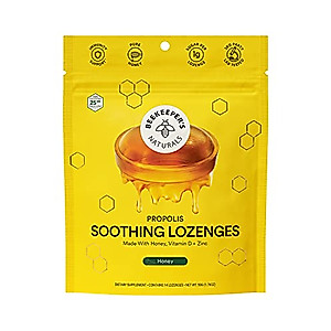 Soothing Honey Cough Drops - Immune Support with Vitamin D, Zinc and Propolis - by Beekeeper's Naturals - Throat Soothing Lozenges, 14 Ct