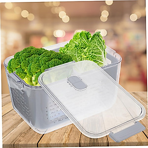 UPKOCH Drained Vegetable Basket Glass Container with Lid Fruit Containers with Lids Glass Fruit Vegetable Strainer Container Fruit Washing Basket Food Storage Bin Produce Keeper Pp Grey