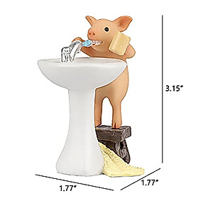 Aclema Pig Decor Figurines Miniature Fairy Garden Kitchen Resin Collections for Terrarium Micro Landscape Pig Brush Teeth