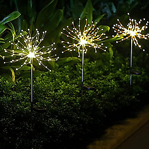 Solar Firework Lights Outdoor Waterproof Landscape Lights Flashing Fairy String Lights Starburst Lights for Garden Patio Yard Decorative (Warm White)