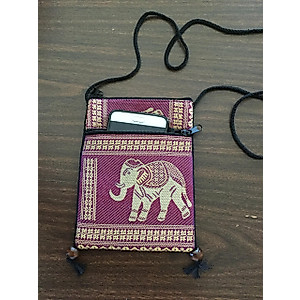 BTP Hmong Bag Hill Tribal Elephant Mini Crossbody Single Shoulder Bag Cellphone Case Passport Holder & Travel Pouch (Plum CP5)