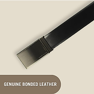 Perry Ellis Men's Portfolio Patterned Plaque Reversible Belt, 100% Leather (Sizes 30-44 Inches), Blk20, 34