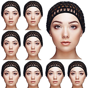 Geyoga 9 Pieces Mesh Crochet Hair Net Rayon Knit Snood Hat Thick Short Women Hairnet Snoods Cover Ornament for Sleeping (Black)