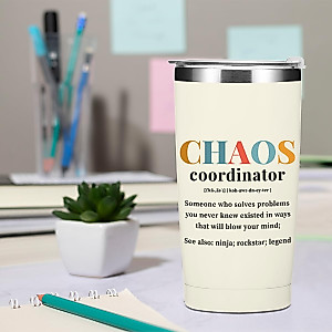 Chaos Coordinator Tumbler Thank You Gifts Water Bottle Double Wall Travel Coffee Mug Stainless Steel Vacuum Insulated Thermal Cup for Boss Lady Gifts Women Coworker Employee Mentor Birthday Christmas