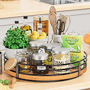 12" Lazy Susan Turntable Organizer - Oak Wood Lazy Susan for Cabinet Kitchen Countertop Dining Table Pantry Cupboard Bathroom Coffee Bar Storage Spice Rack Home Decor