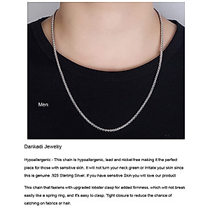 Meilanduo Solid 925 Sterling Silver 3mm Round Box Chain Necklace 18, 20, 22, 24, 26, 28 Inch for Men Women (20)