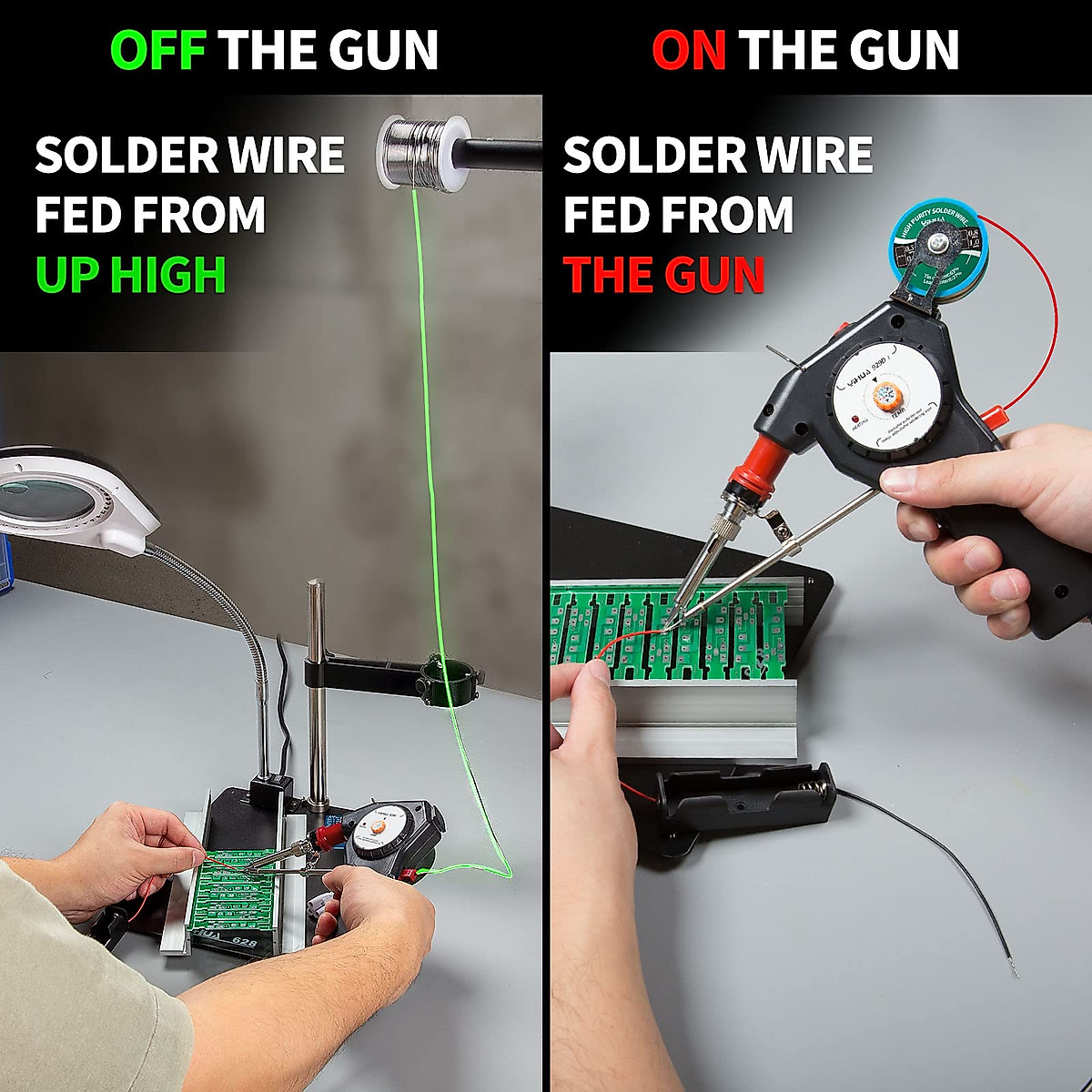 YIHUA 929D-I Motorized Automatic Feed Soldering Gun with Variable Precise Temp (392-842°F), On-off Switch, Temp Adjustment Dial for Single-Handed soldering work, Wire Splicing, Wire-to-switch