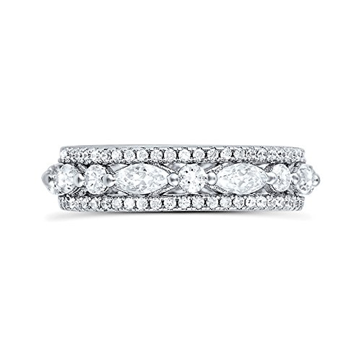 Heartbeat Sterling Silver Simulated Diamond Marquise and Round Eternity Ring (7)