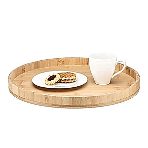Extra Large Round Serving Tray Without Handle, Bamboo Wood Circle Tray, Decorative Food Tray for Ottoman, Coffee Table, Breakfast, Drinks