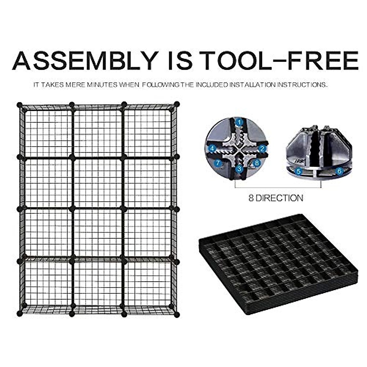 KOUSI Storage Cube - 14"x14" Cube (20 Cubes) Organizer Stackable Cubes for Storage Cubby Unit Wire Bookshelf, Black Wire