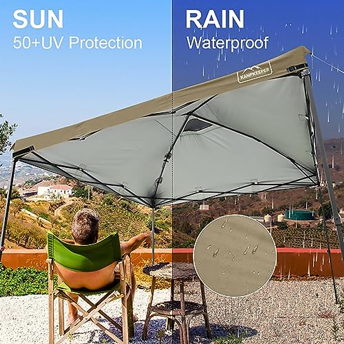 KAMPKEEPER 10x10 Pop Up Canopy Tent Top Replacement Cover Roof with Air Vent, Polyester UV 30 Waterproof for Outdoor Garden Patio Pavilion Sun Shade(Top Only) (Khaki)