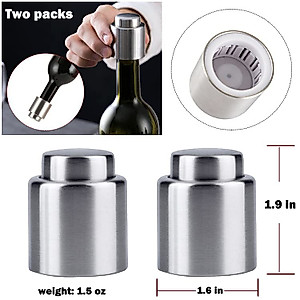 Wine Stopper Bottle Champagne Saver Plug Stoppers Silicone Funny Cute Reusable Stainless Steel for Wine Bottles, 2 Pack