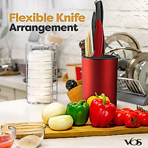 Vos Universal Knife Block and Ceramic Kitchen Knives With Peeler, Ceramic Paring Knife 4", 5", 6", 7", 8" Inch Red