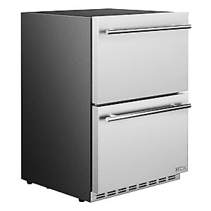 HCK Drawer Outdoor Refrigerator, 24 Inch Dual Zone Wine and Beverage Fridge with Weatherproof Stainless Steel, Under Counter Fridge, Separate Temperature Controls for Home, Patio, Commercial Use