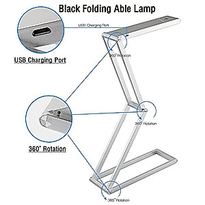 LEDHOLYT Foldable LED Desk Light, Slim Portable Rechargeable USB Table Light, Eye-Caring Aluminium Alloy Table Lamps,for Home, Reading, Studying, Work, Travel (Black)