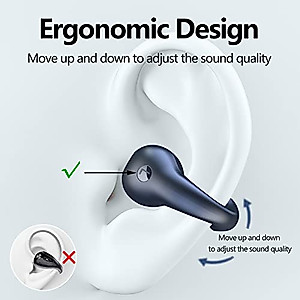 Houstic Open Ear Headphones Clip On Wirelss Earbuds Bone Conduction Sport Earbuds Bluetooth 5.3 Built-in Microphone LED Power Display for Workout Cycling Running Gym Black