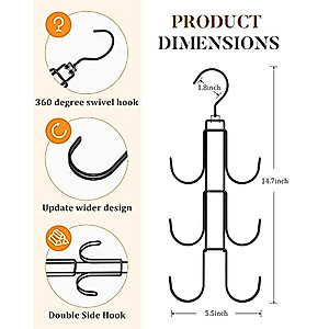 Purses Hanger Organizer for Closet 2 Pack, Myfolrena Metal Purse Holder for Closet Space Saving Bag Storage Hook for Hanging Handbags, Belts,Scarves,Tote,Hats,Clothes,Bags,Ties (Black)