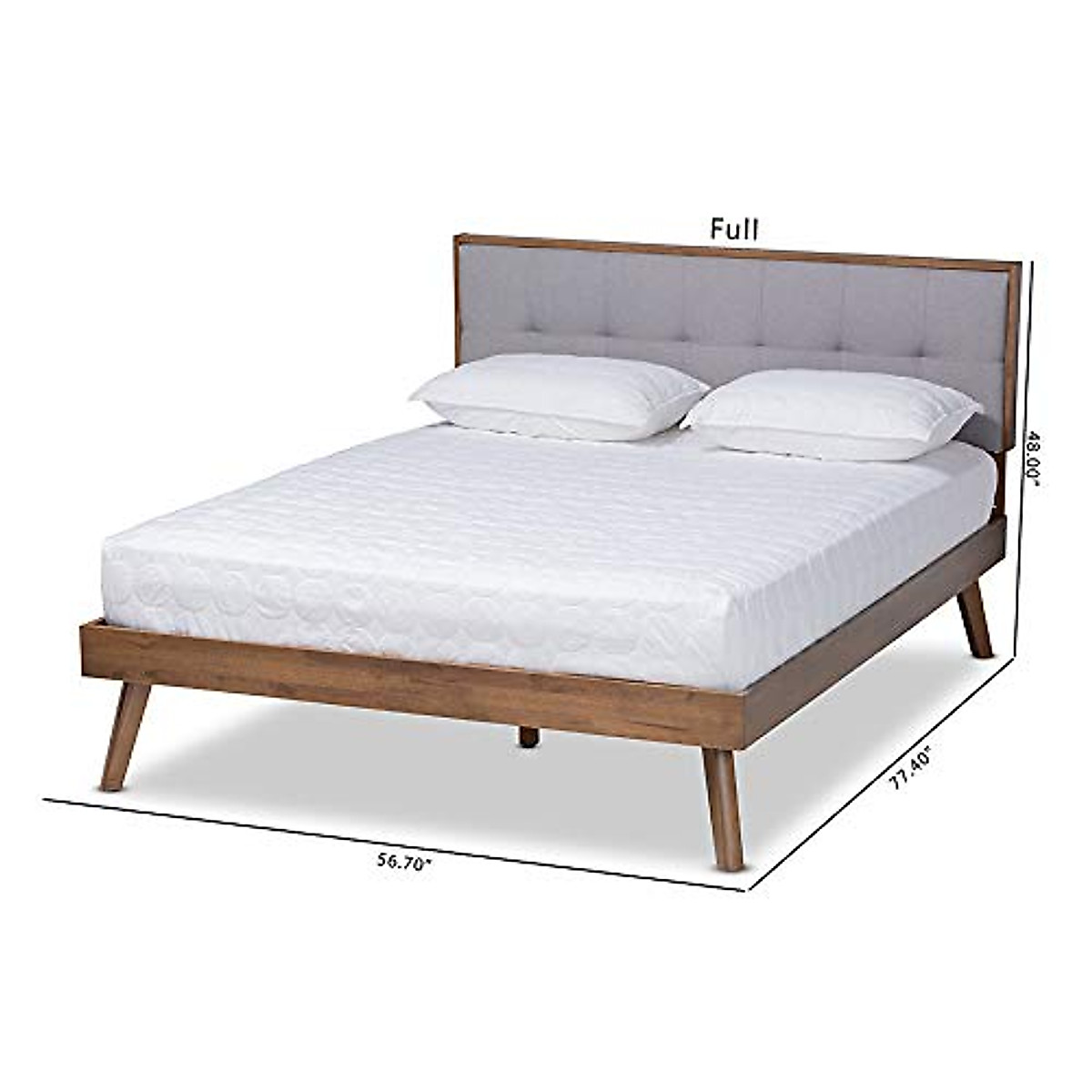 Baxton Studio Alke Mid-Century Modern Light Grey Fabric Upholstered Walnut Brown Finished Wood King Size Platform Bed