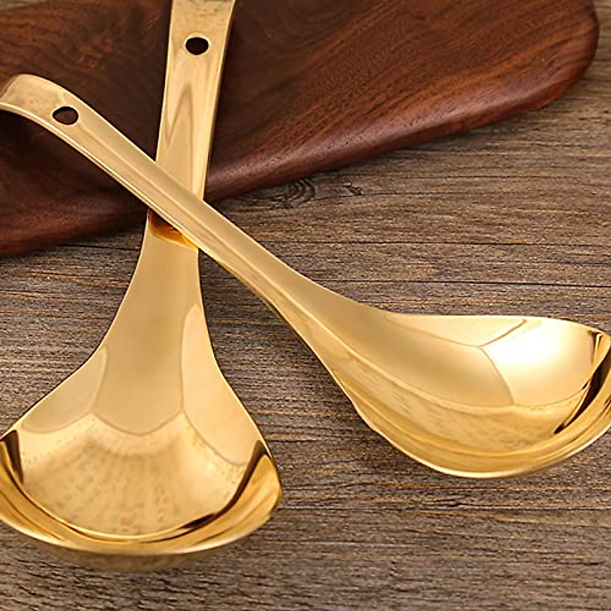 Serving Spoon, Brass Material Glossy Comfortable Grip Thickened Mirror Polished Finish Soup Ladle for Restaurant(Small)