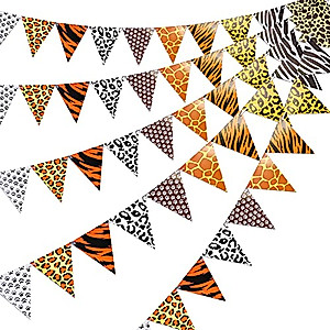 Thenshop 5 Pieces Jungle Theme Party Supplies Animal Safari Print Pennant Banners Jungle Animal Prints Animal Triangle Flag Banner for Animal Theme Party Zoo Jungle Safari Themed Party (Classic Style)