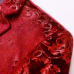 Men Luxury Floral Dress Suit Velvet Stylish Wedding Blazer Jacket 2 Button Jacquard Party Prom Sport Coat Tuxedo (Red,XX-Large)