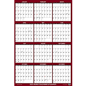 18" x 24" SwiftGlimpse 2023 Wall Calendar Erasable Large Wet & Dry Erase Laminated 12 Month Annual Yearly Wall Planner, Reversible, Horizontal/Vertical, Maroon