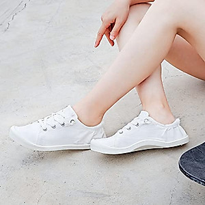 STQ Cute Slip On Canvas Sneakers for Women, Low Top Fashion Casual Shoes White/6 US