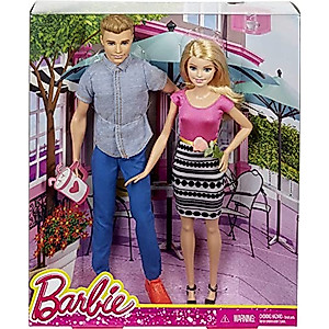 Barbie and Ken Dolls, 2-Pack Featuring Blonde Hair and Colorful Clothes Including Denim Button Down and Pink Blouse (Amazon Exclusive)