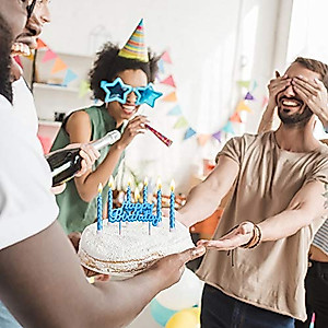 GET FRESH Blue Birthday Cake Candles Set – 10-Pack Spiral Candles and Happy Birthday Letter Candles Cake Topper – Metallic Bday Candles and Candles Cake Decoration – Glitter Blue Birth-Day Candles