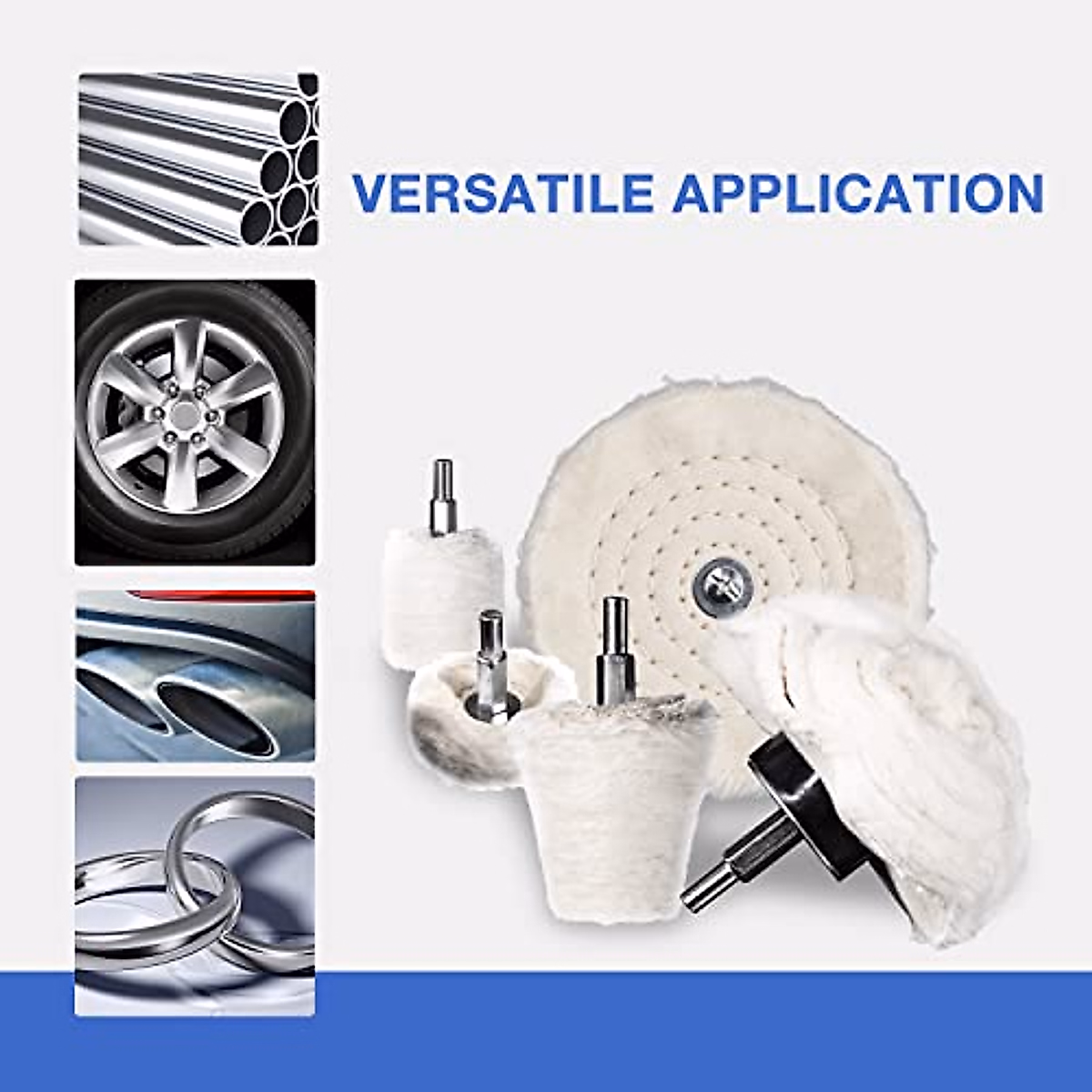 KOTTO 9 Pcs polishing Wheel Buffing Wheel for Drill, Polishing Wheel Kit White Flannelette Polishing Mop Wheel Grinding Head with 1/4" Hex Shafts for Manifold/Aluminum/Stainless Steel/Chrome