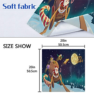 Aslsiy Christmas Santa Presents Sleigh Cloth Napkins Set of 6 Winter Forest Soft 20 x 20 Inch Dinner Table Napkins Comfortable Polyester Napkin for Kitchen Home Wedding Party Holiday Decor