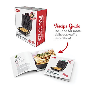 Dash Deluxe No-Drip Waffle Iron Maker Machine 1200W + Hash Browns, or Any Breakfast, Lunch, & Snacks with Easy Clean, Non-Stick + Mess Free Sides, Red