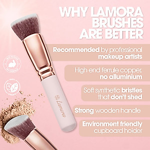 Kabuki Makeup Brush Set - Foundation Powder Blush Concealer Contour Brushes - Perfect for Liquid, Cream or Mineral Products - 10 Pc Collection with Premium Synthetic Bristles for Eye and Face Cosmetic