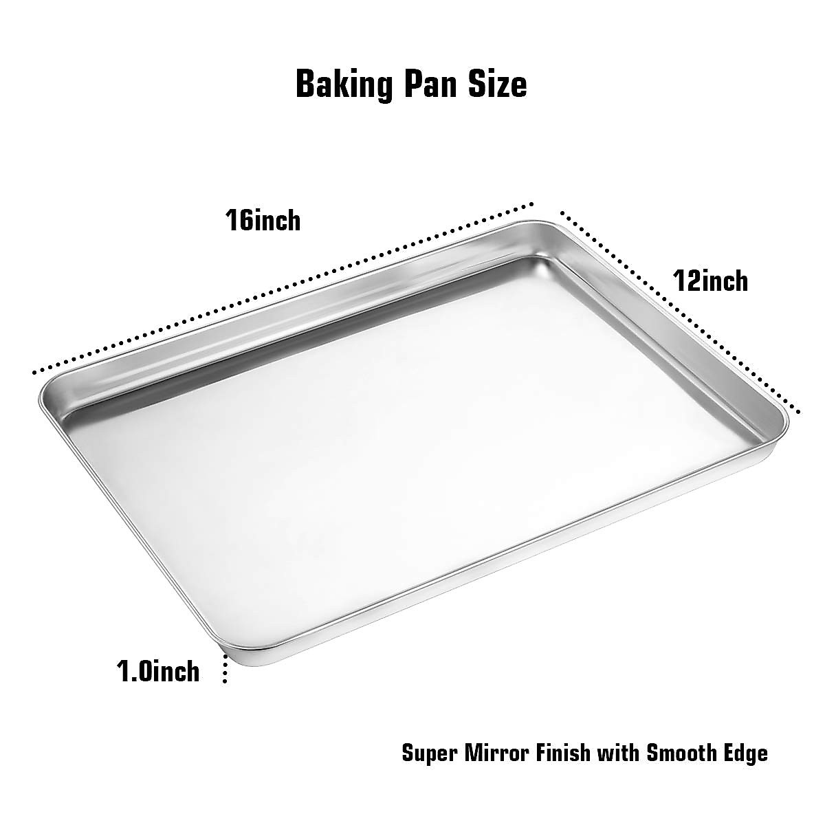 Wildone Baking Sheet Set of 2 - Stainless Steel Cookie Sheet Baking Pan, Size 16 x 12 x 1 inch, Non Toxic & Heavy Duty & Mirror Finish & Rust Free & Easy Clean