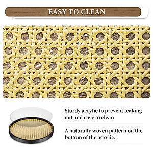 Hanobe Round Decorative Coffee Tray: Coffee Table Trays Decor Circle Rattan Tray with Black Wooden Frame for Storage & Display Serving Tray for Counter Living Room Dresser Makeups