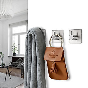 FOTYRIG Adhesive Towel Hooks No Drill Wall Hooks Towel Holder Waterproof Stainless Steel Hooks for Hanging Coat, Hat, Towel Hook for Bathroom Kitchen Door Window Cabinet 4-Packs