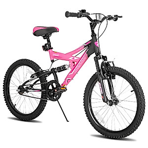 JOYSTAR Contender 20 Inch Kids Bike for Boys & Girls Ages 7-13 Years 20" Mountain Bike with Full Dual-Suspension Steel Frame and 1-Speed Drivetrain with Kickstand Pink