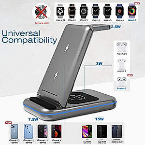 Wireless Charging Station - TYCRALI 3 in 1 Wireless Charger for Multiple Devices Apple, Foldable Charger Stand Designed for iPhone 14/13/12/Pro/Max, AirPods, iWatch, Ideal Gift for Men