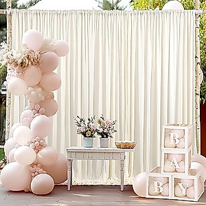 CO-AVE Champagne Backdrop Curtain for Parties 10x7ft Wrinkle Free Wedding Baby Shower Curtain Backdrop for Birthday Party Background Decorations White Chiffon Fabric Drapes 5x7ft, 2 Panels