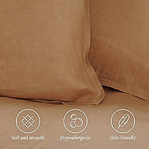 cebihy 100% Linen Duvet Cover Set King 3 Pieces, French Normandy Flax Linen, Cooling, Soft, and Breathable Linen Bedding Set - 1 Duvet Cover 90"x 104", 2 Pillowcases 20"x 40", Camel