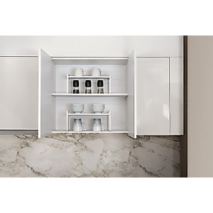 Nxconsu 2Pack Cabinet Shelves Stackable Shelf Organizer Rack Riser for Kitchen Cabinet Pantry Cupboard Counter Countertop Home Organization Storage Space Saver Heavy Duty Metal Nonslip White