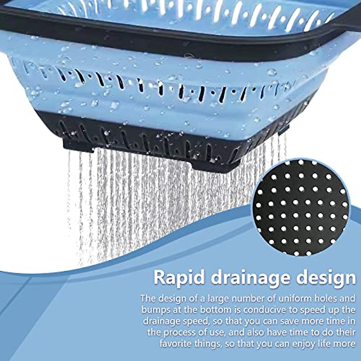 Esmartlife Silicone Colanders - 2 Collapsible Colanders (Strainers), Sizes9" - 3 Quart and 8" - 2Quart -Colander Strainer, Space-save Silicone Kitchen Foldable Food Strainer