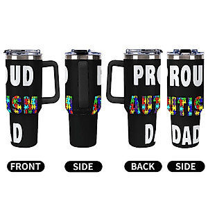 Proud Autism Dad Autism Awareness 40 Oz Tumbler with Handle And Straw Lid,Insulated Reusable Stainless Steel Travel Glass Mug 40 Ounces