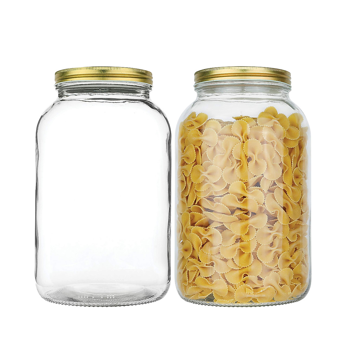 kitchentoolz 4 Pack - 1 Gallon Glass Large Mason Jars Wide Mouth with Airtight Metal Lid - Safe for Fermenting Kombucha Kefir Kimchi, Pickling, Storing and Canning- Dishwasher Safe- Made in USA
