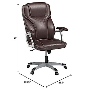 Essentials High-Back Leather Executive Office/Computer Chair with Arms - Ergonomic Swivel Chair (ESS-6030-BRN)