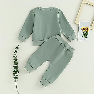 Sduydiosy Toddler Baby Girl Fall Outfit Letter Print Sweatshirt Top Elastic Waist Pant Cute Infant Newborn Winter Clothes Set (Daddys Girl Green, 18-24 Months)